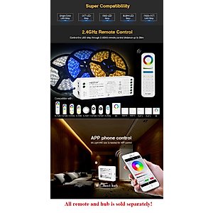 LGIDTECH LS2 LED Strip Lights 5 in 1 Controller,Compatible with Single Color,RGB,RGBW,WW+CW,RGB+CCT LED Strip Lights,Smartphone APP Control via Gateway(Excluded)