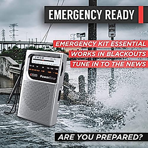 PowerBear Portable Radio | AM/FM, Battery Operated, Long Range (Black,Silver)