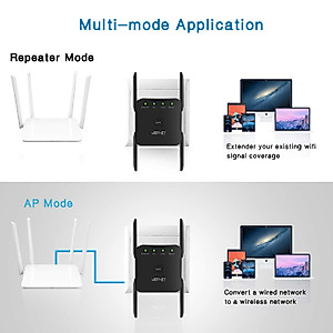 JOTACT WiFi Extender WiFi Booster and Signal Amplifier Covers Up to 6000 Sq.ft Speed Up to 1200Mbps for 15 Devices Internet Booster for WiFi Repeater Home Wireless Signal Booster with Ethernet Port