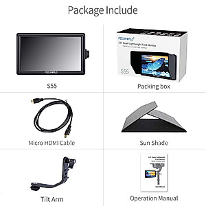 FEELWORLD S55 5.5 inch Camera DSLR Field Monitor Small Full HD 1920x1152 IPS LUT Video Peaking Focus Assist with 4K HDMI 8.4V DC Input Output Include Tilt Arm