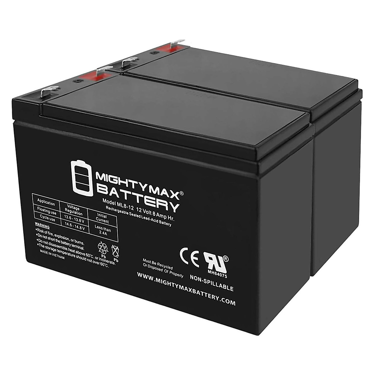 Mighty Max Battery 12V 8Ah SLA Battery Replacement for DURA12-8F - 2 Pack