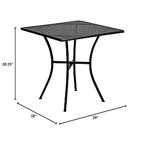 Flash Furniture Commercial Grade 28" Square Black Indoor-Outdoor Steel Patio Table Set with 2 Round Back Chairs