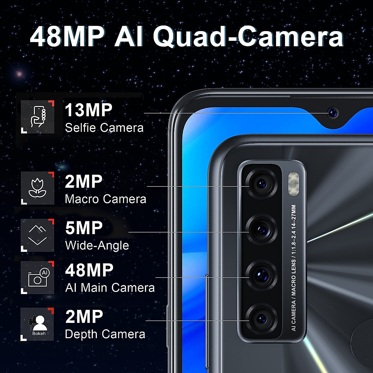 TCL 20 SE Android 11 Smartphone Unlocked Cell Phone 6.82” HD+ Display 4GB+128GB 5000mAh 48MP Quad Camera Dual Speakers Octa-Core US Verison 4G Compatible for AT&T T-Mobile (Nuit Black)