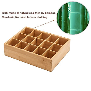 GOBAM Bamboo Closet Drawer Divider - Storage Organizer with 15 Compartments, Drawer Organizer, Storage Box for Belts, Ties, Bras, Briefs, Socks & Jewelry - Natural