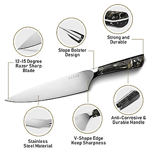 Razab Japanese 8 inch Chef Knife - Professional Kitchen Knives Forged with High Carbon Japanese Stainless Steel Ultra Sharp Chefs Knife with Anti-Corrosive Ergonomic Handle - Slope Bolster Design