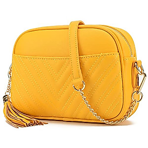 lola mae Quilted Crossbody Bag, Trendy Design Shoulder Purse (Mustard)