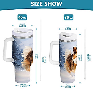 MCHIVER White Cute Sheltie Snow Tumbler with Lid and Straw 40 oz Insulated Water Bottle Leakproof Tumblers for Coffee Water Tea