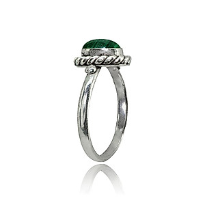Sterling Silver Simulated Malachite Oval Oxidized Twist Braid Ring, Size 8