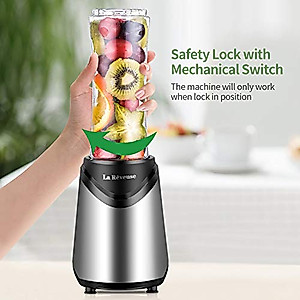 Smoothies Blender Personal Size 300 Watts with 2 Pieces 18 oz BPA Free Portable Travel Sports Bottles (Silver 2 Cups)