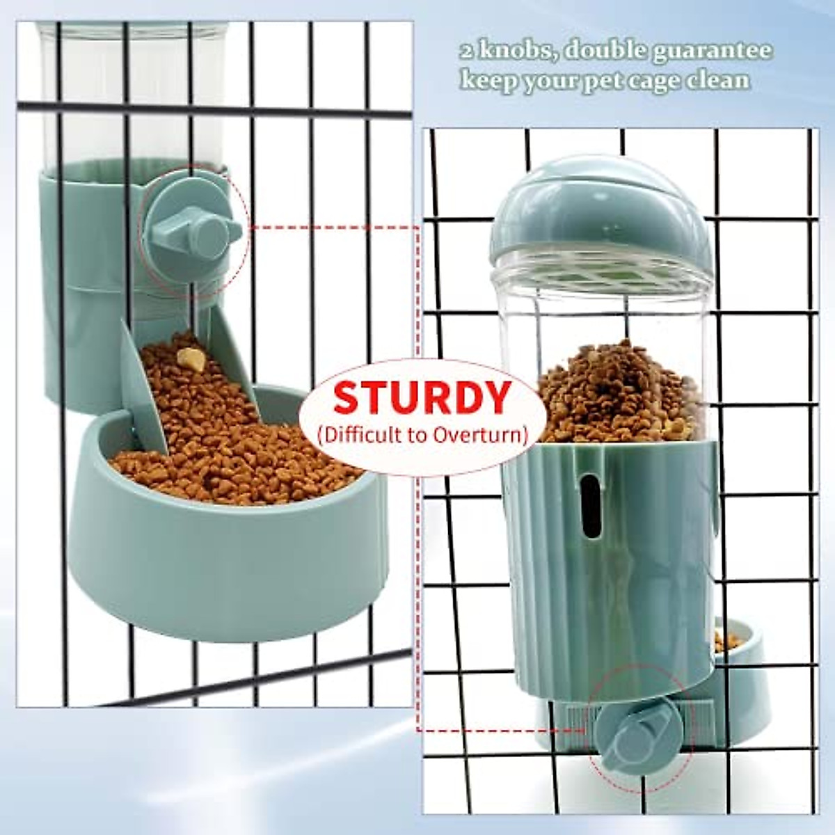 Tfwadmx Rabbit Hanging Auto Food Water Dispenser Pet Cage Suspended Food Water Bowl Chinchilla Gravity Detachable Feeder Waterer Set for Puppy Kitten Bunny Ferrets Guinea Pig (Blue)