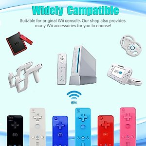 2 Pack Wii Remote with Wii Motion Plus Inside | Shock Wii Nunchuk Controller | Compatible Nintendo Wii, Wii U