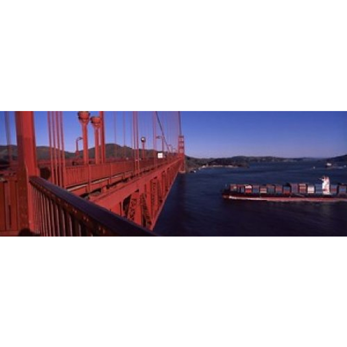 Posterazzi Container ship passing under a suspension Golden Gate Bridge Bay San Francisco California USA Poster Print, (18 x 7)