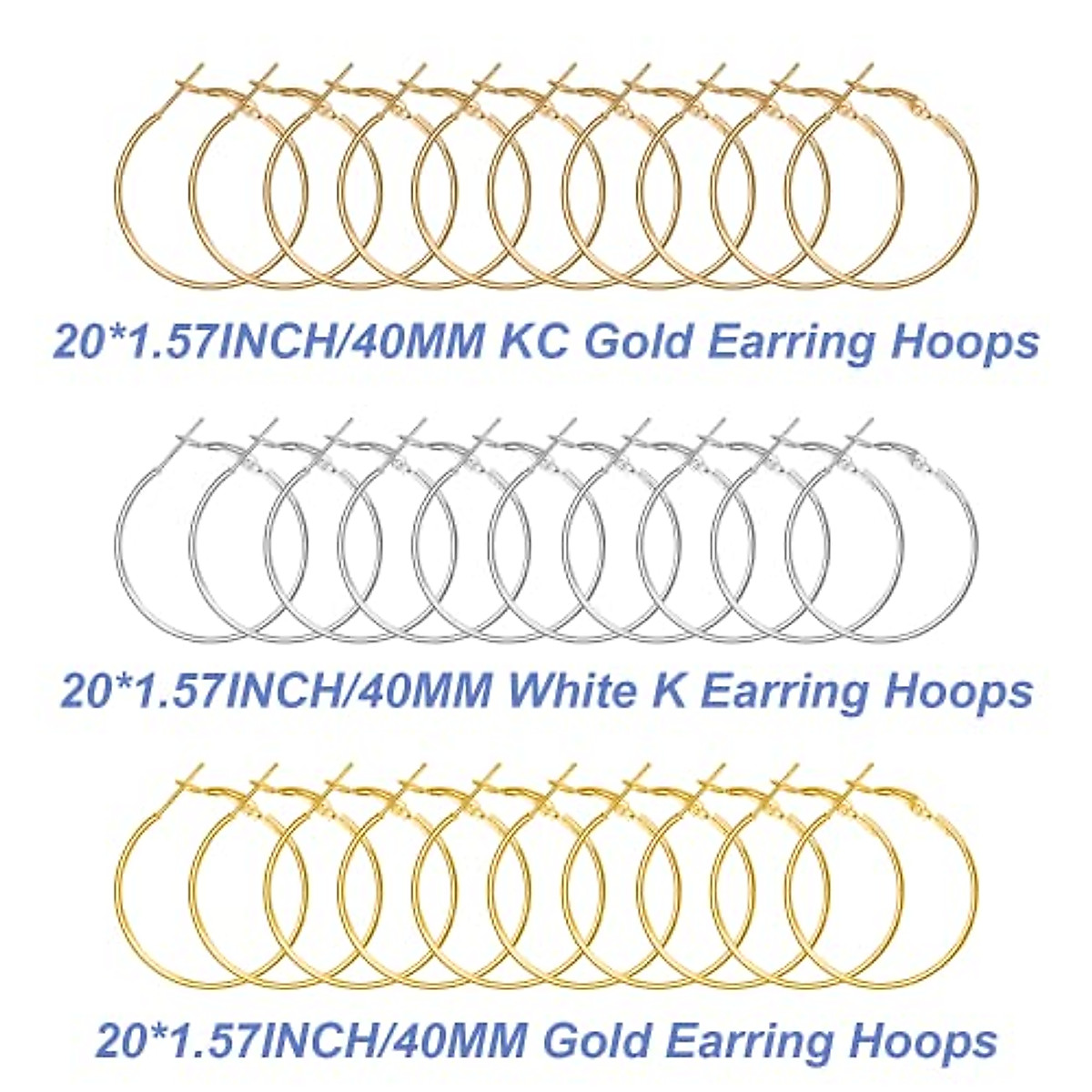 FANMAOUS 60Pcs Hoop Earring Findings Stainless Steel Earrings Beading Round Earrings Hypoallergenic Hoop Earrings Open Beading Hoop for Jewelry Making DIY Crafts Art Creation Girl (40mm)