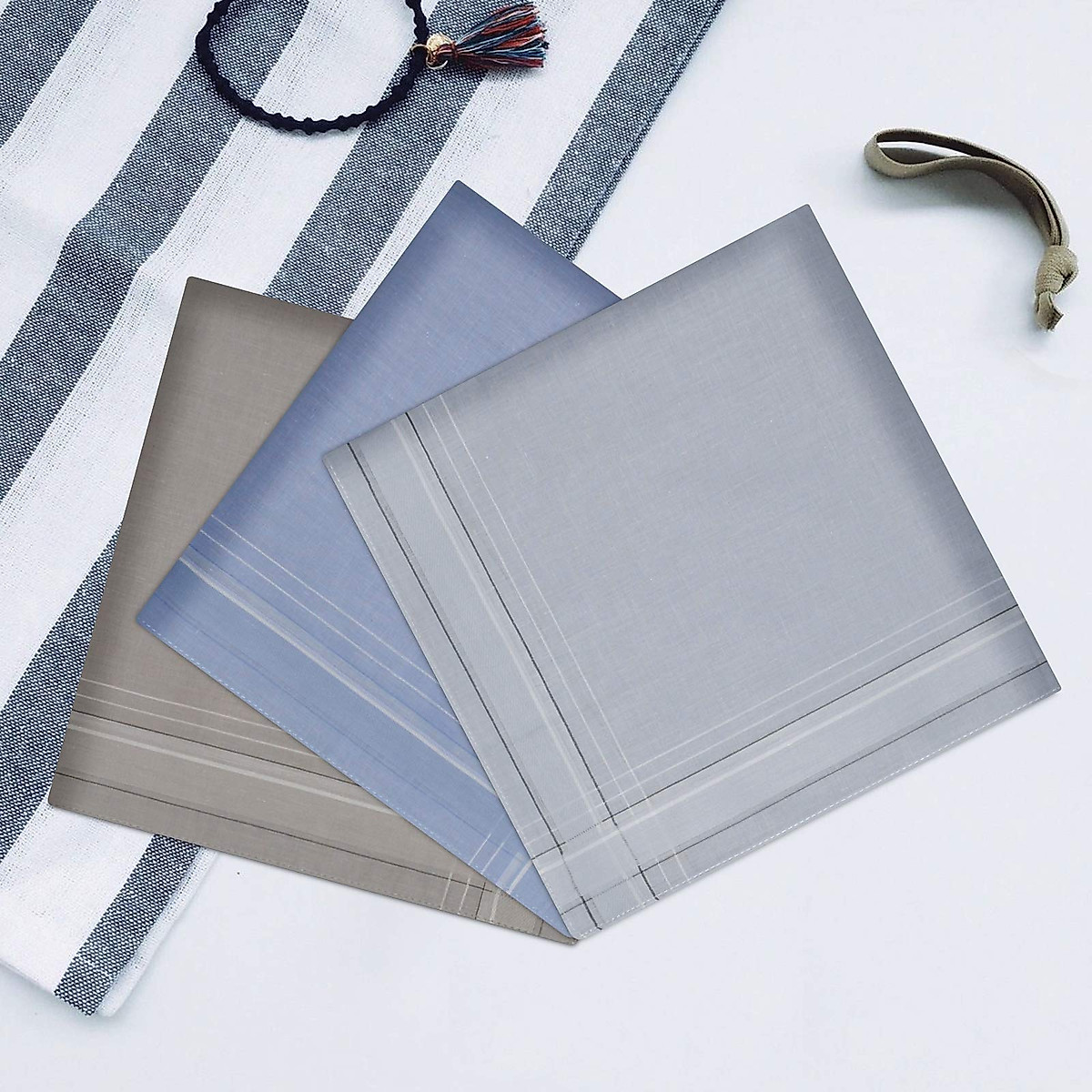 Zenssia Men's Soft Cotton Handkerchiefs Assorted Color with Stripe 6 Piece Gift Set Pattern 2