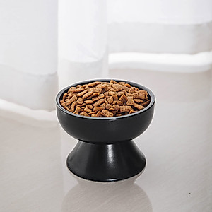 KITCHENLESTAR Small Ceramic Cat Bowls, Elevated Food or Water Bowls, Stress Free, Backflow Prevention, Suitable for Small Pets，Dishwasher and Microwave Safe (Black)