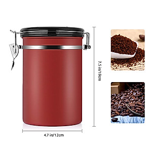 Coffee Canister Red, Stainless Steel Airtight Coffee Container, Ground Coffee Bean Storage with Date Tracker, Vacuum Sealed Espresso Airtight Container, Coffee Jar, Sugar Container