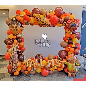 141Pcs Fall Balloon Arch Garland Kit-with Burnt Orange Burgundy Brown Yellow Gold Balloons Maple Leaves for Thanksgiving Friendsgiving Autumn Party Supplies Birthday Baby Shower Decorations