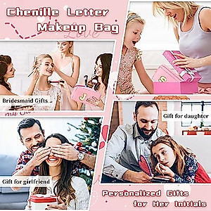 TOPEAST Preppy Makeup Bag Chenille Letters Cosmetic Travel Bag Makeup Pouch Portable Waterproof Travel Organizer Nylon Toiletry Bag Unique Gifts for Women Teen Girls, Letter G