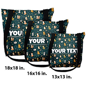 Personalized Tote Bag for Kids - Woodland Animals, Custom Name/Text, Reusable w/ Straps, Canvas Cloth Fabric, Customized Gift Idea for Boys/Girls/Children, Birthday/Christmas/Holiday Present, 13x13"