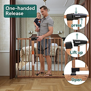 BABELIO 29-55" Extra Wide Baby Gate with Wood Pattern, Metal Auto Close Dog Gate,Pressure Mounted Pet Gate for Doorways, with Y Threaded Spindle Rods, No Tools Required