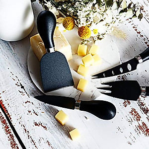 hecef Cheese Knife Set of 4, Non-Stick Coated Gift Set for Christmas, Anniversary, Party, Housewarming, Picnic, Birthdays, Wedding(Black)