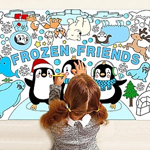 Haooryx Giant Polar Animals Themed Coloring Poster 4.6 x 2ft Large Jumbo Frozen Friends Blank Paper Banner with Penguin Polar Bear Coloring Tablecover Decoration for Kids DIY Art Craft Activity Supply