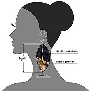 Bohemian Feather Dangle Earrings Leather Long Fashion Earrings for Women Girls-Black Gold