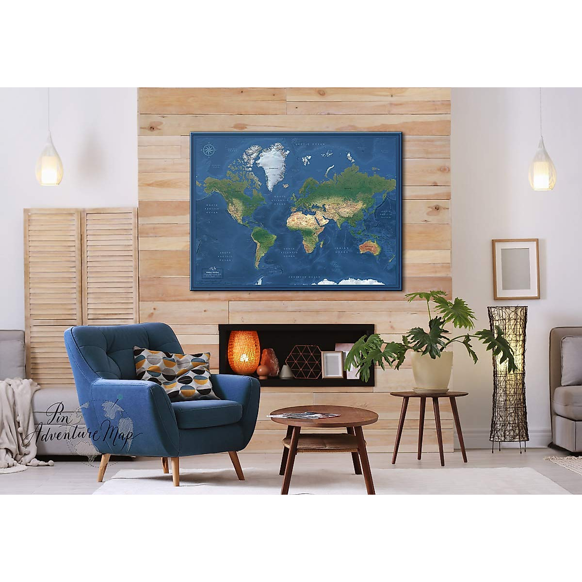 Modern World Satellite Wall Map with Push Pins | Push Pin Travel Map on Canvas | Personalized World Map with Pins | 24" x 32" up to 40" x 53"
