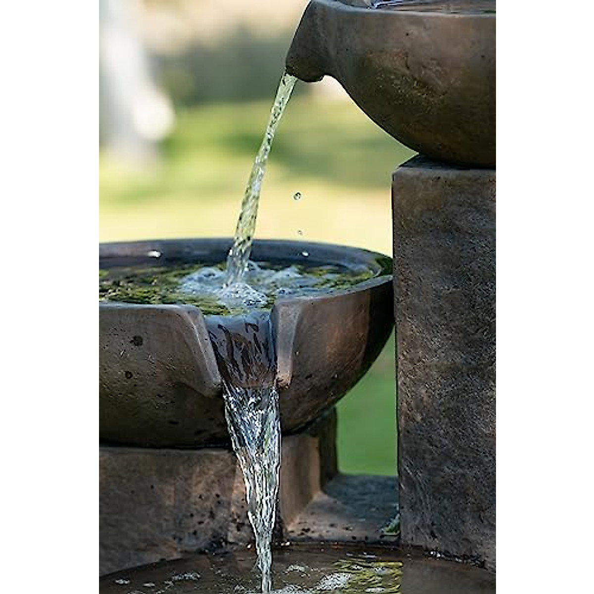 A&B Home Large 3-Tiered Cascading Bowls Water Fountain, Outdoor Floor Modern Concrete Fountain for Garden Patio Lawn Yard Porch Deck, 27.5" L x 27.5" W x 35.5" H, Gray Zen Waterfall Fountain