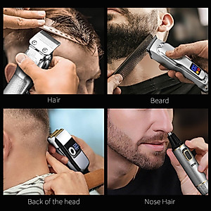 DSP 4-in-1 Pro Barber Kit: Cordless Hair Clipper, Trimmer, Shaver & Nose Hair Remover - Styling & Grooming Set with Scissors, Fade Tools, LED Display