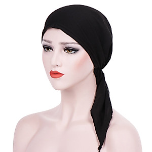 Summer Chemo Scarf Lightweight Silky Beanie Ruffle Cap Cancer Headwear for Womens (Black+Grey+White)