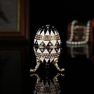QIFU Hand Painted Enameled Faberge Egg Style Decorative Hinged Jewelry Trinket Box Unique Gift For Home Decor