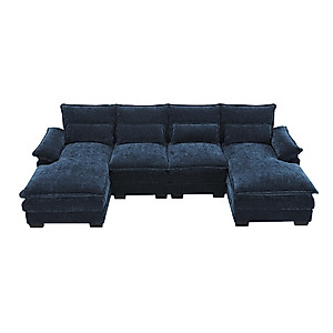 Tmsan 109.8" Sectional Sofa Cloud Couch for Living Room, Modern U Shaped Modular Sofa with Double Chaise Lounge, Large 4 Seater Chenille Sleeper Sofa for Apartment Office (Blue)