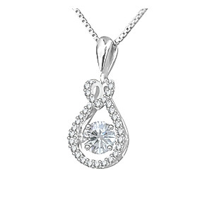 Central Diamond Center Heart & Pear Dancing Gemstone Necklace 925 Sterling Silver & Pure Brilliance Zirconia, Platinum Plated