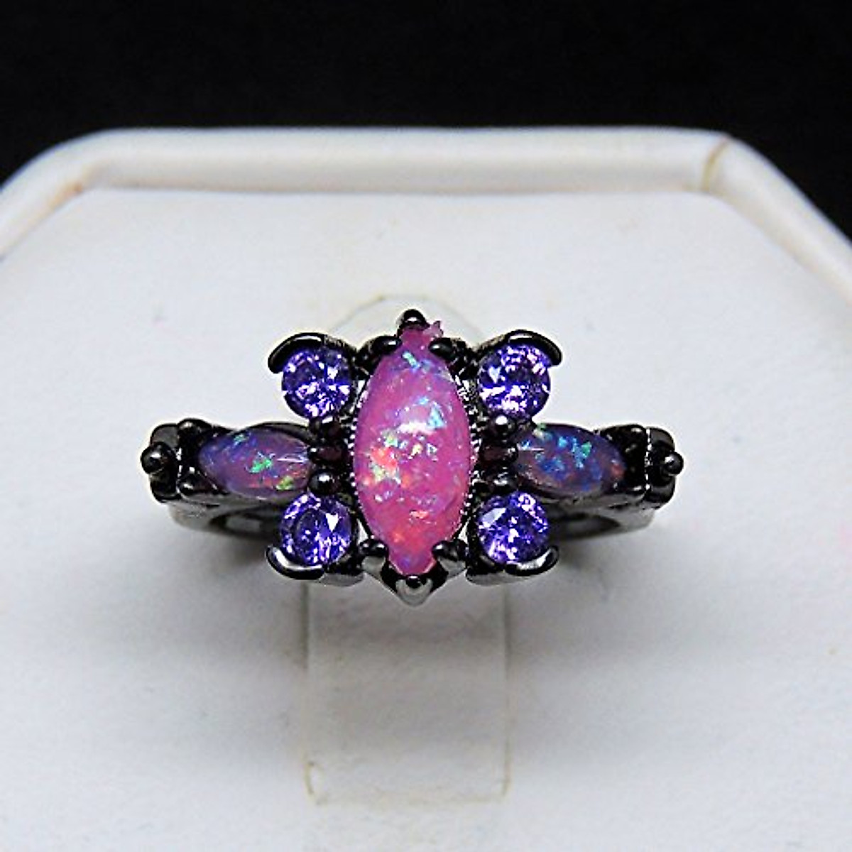 Logan Butterfly Ring for Women by Ginger Lyne | Pink Simulated Fire Opal Purple CZ Promise Ring for Her