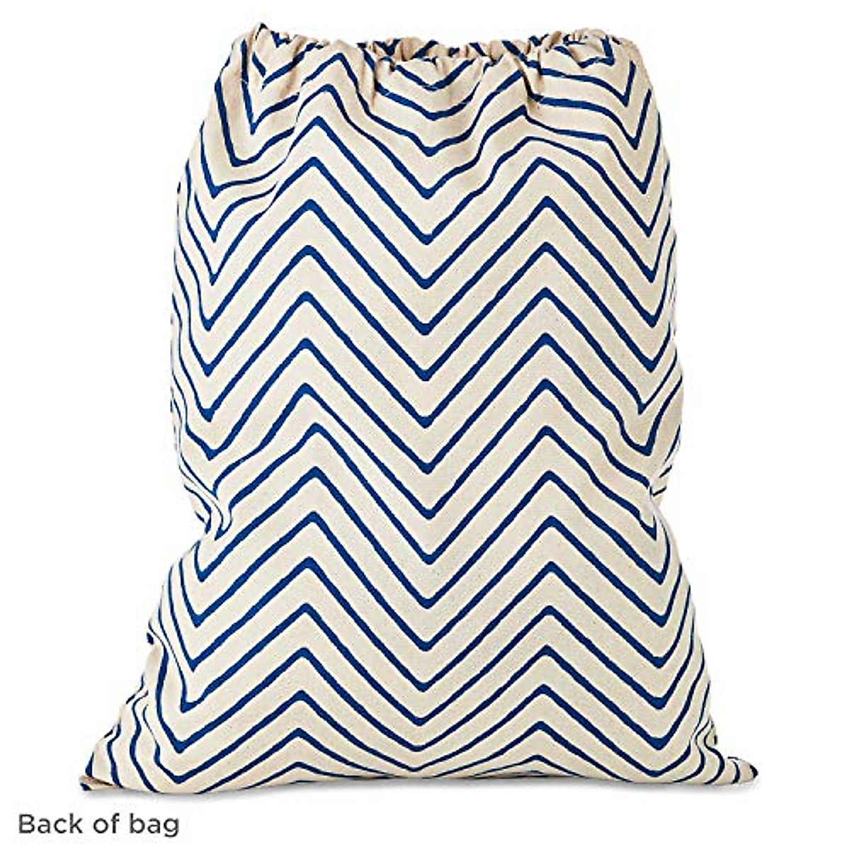Hallmark 19" Large Fabric Drawstring Gift Bag (Ivory and Blue Chevron Stripe) Reusable Wrap for Christmas, Hanukkah, Father's Day, Birthdays