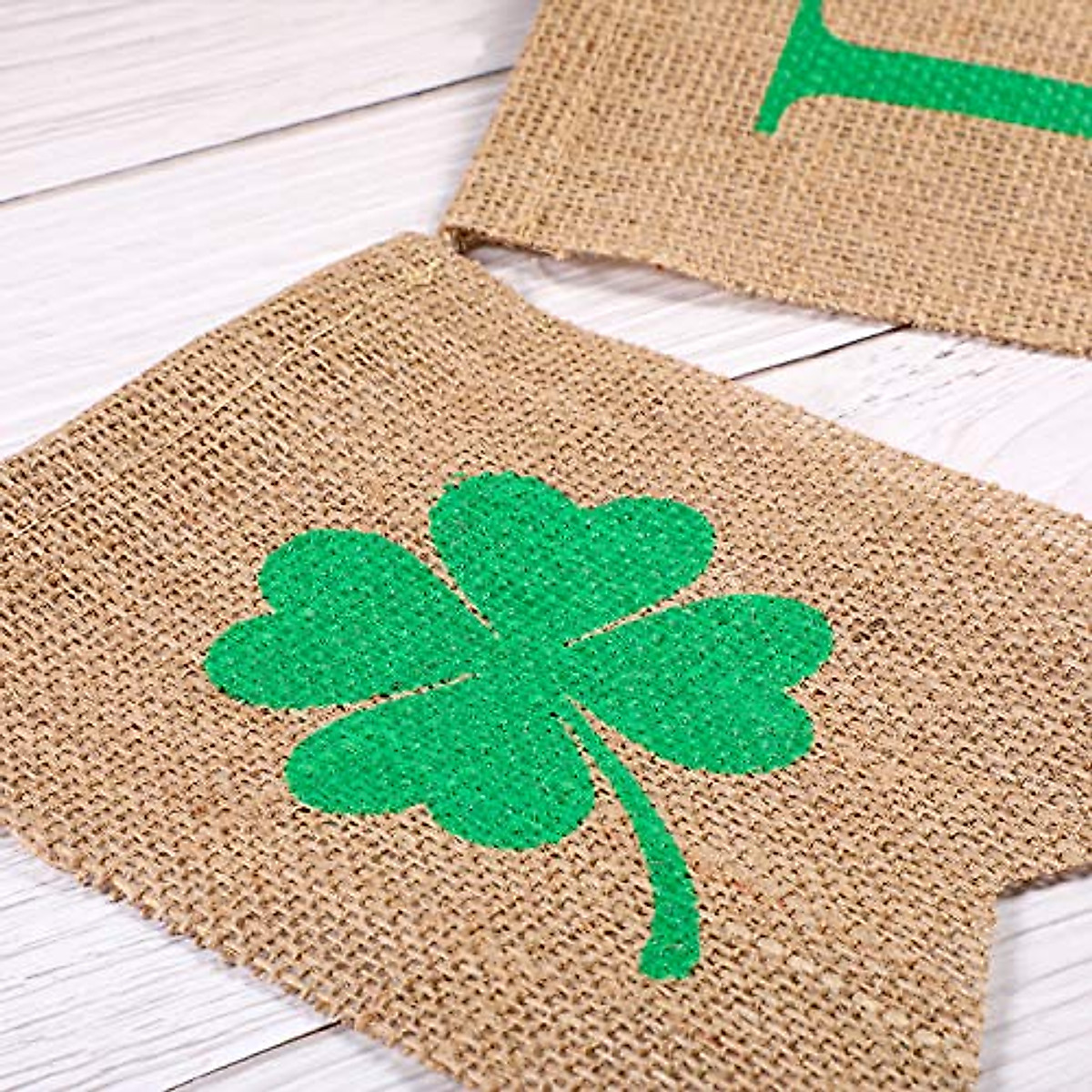 TecUnite 2 String St. Patrick's Day Banners Lucky Garland and Four Leaf Clover Shamrock Banner Irish Burlap Banner for St. Patrick's Day Decoration (Style B)