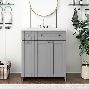 Ayvbir 30 inch Bathroom Vanity with Single Sink in Grey,Combo Cabinet Undermount Sink,Bathroom Storage Cabinet with Solid Wood Frame