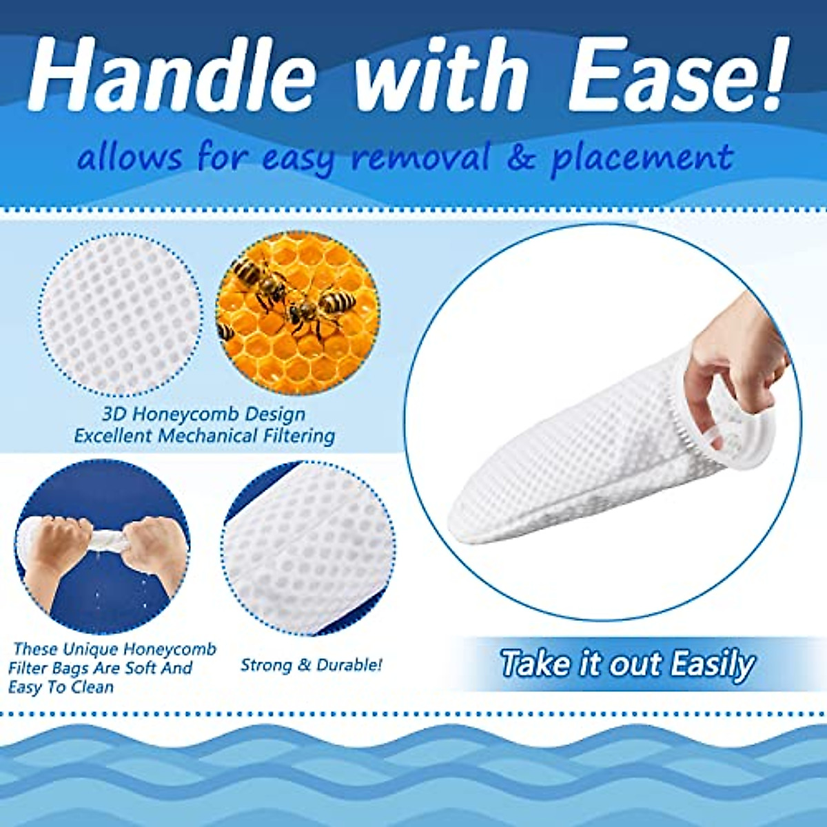 Jecery 8 Pcs Filter Socks 4 Inch 3D Honeycomb Design Filter Sock 4 Inch Ring by 11.8 Inch Long Saltwater Aquarium Filter Sock 150μm Aquarium Sump Filter Sock Use in Fish Tank Sump Overflow, White