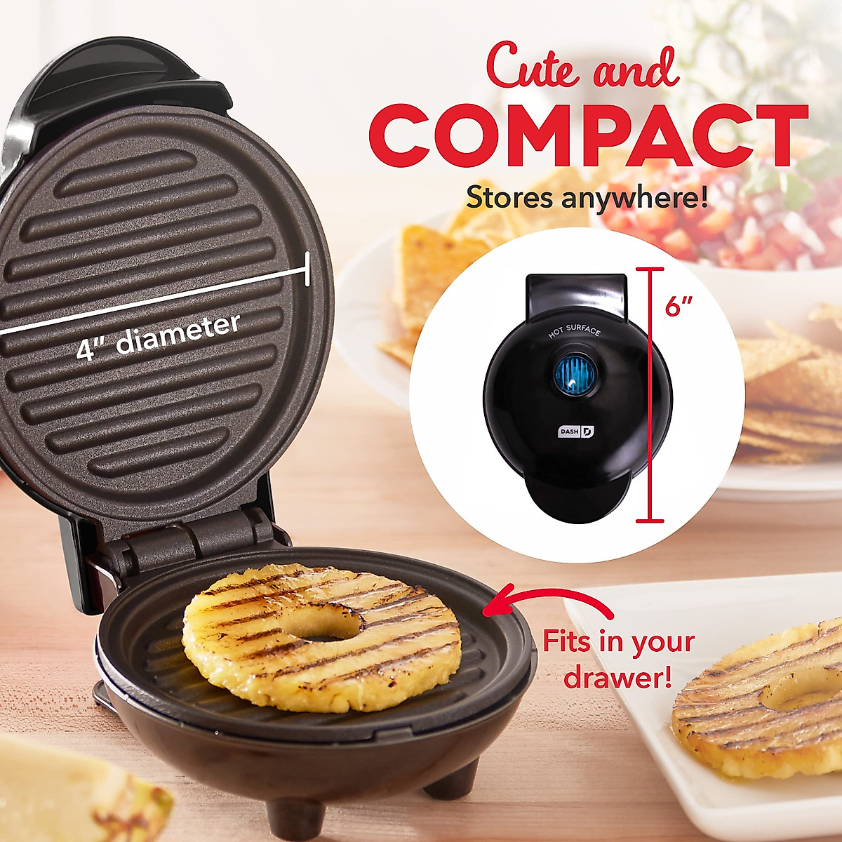 DASH Mini Maker Portable Grill Machine + Panini Press for Gourmet Burgers, Sandwiches, Chicken + Other On the Go Breakfast, Lunch, or Snacks with Recipe Guide - Black