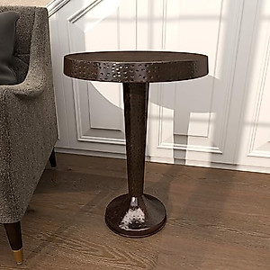 Deco 79 Metal Side End Accent Table Hammered Pedestal End Table, Side Table 19" x 19" x 26", Bronze