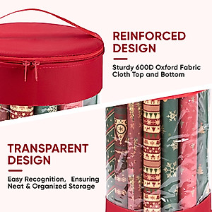 BALEINE Christmas Wrapping Paper Organizer Storage, 41" Gift Wrapping Paper Storage Containers, Clear PVC with Durable 600D Oxford Fabric Gift Wrap Paper Holder Fits 18-25 Rolls, Grey
