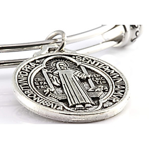 San Benito Bracelet | St Benedict Medals are Great Catholic Gifts or Confirmation Gifts and Medalla de san Benito a Stainless Steel Bangle for Sensitive Skin a Saint Benedict Bracelet for Men or Women