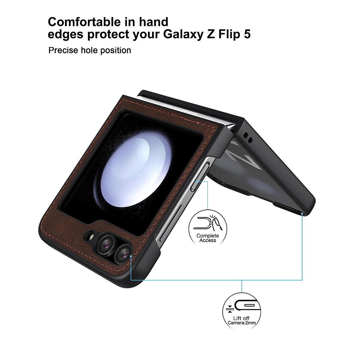 Foluu for Samsung Galaxy Z Flip 5 5G Case, Galaxy Z Flip 5 Leather Case, PU Leather + Hard PC Shell Ultra Thin Slim Durable Protective Phone Case Cover for Samsung Galaxy Z Flip5 5G 2023 (Brown)
