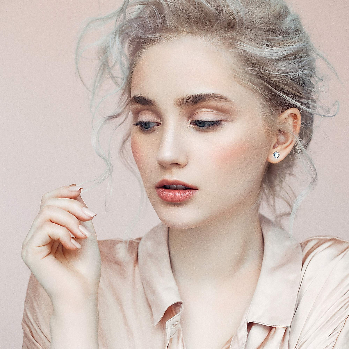 Milacolato 925 Sterling Silver Moonstone Stud Earrings 14K Gold Plated Synthetic Round Shape Moonstone Stud Earrings Small Stud Earrings for Women 6MM