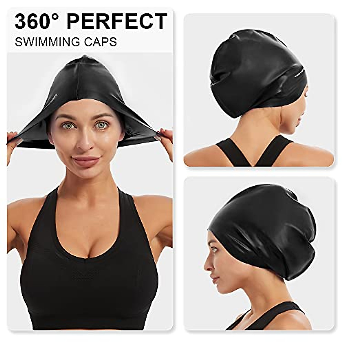 Vorshape Extra Large Swim Cap for Braids and Dreadlocks - Swimming Cap for Women Long Hair Adult Swim Cap for Long Thick Curly Hair Keep Your Hair Dry (Black)