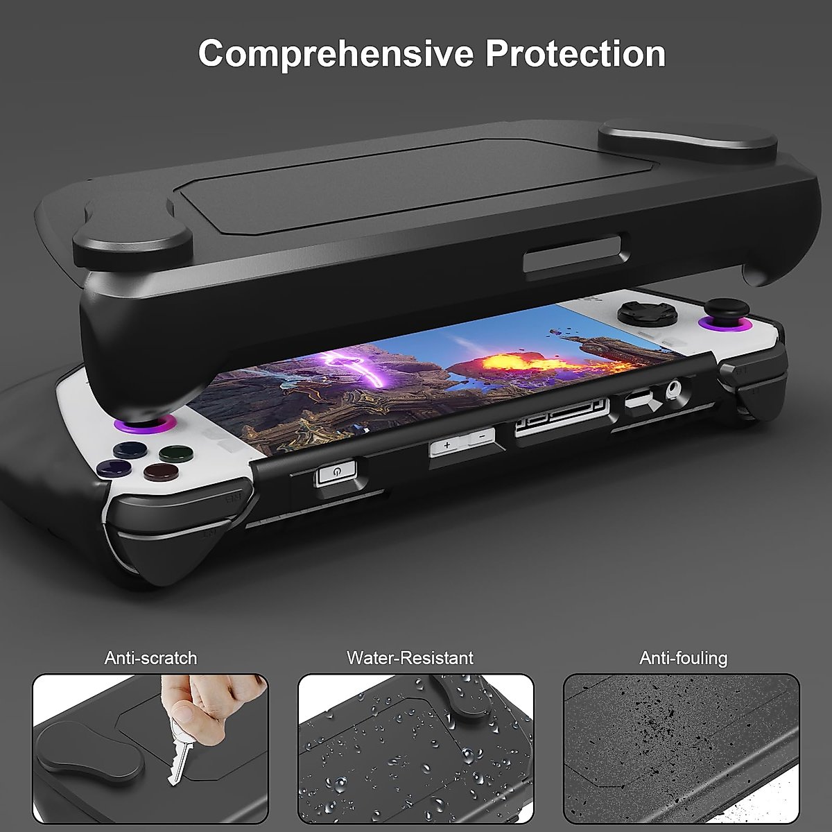 JDDWIN Full Case for ASUS Rog Ally 2023, Protective Handheld Case Skin with Detachable Front Shell Cover and Kickstand for Rog Ally,Shockproof/Non-Slip/Anti-Collision (Dark)