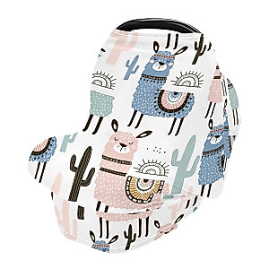 Baby Carseat Canopy Cover Breastfeeding Cover - Cartoon Cactus Llama Tribe Nursing Blanket Breathable Baby Girl Stroller Cover Baby Shower Gifts for Boy&Girl