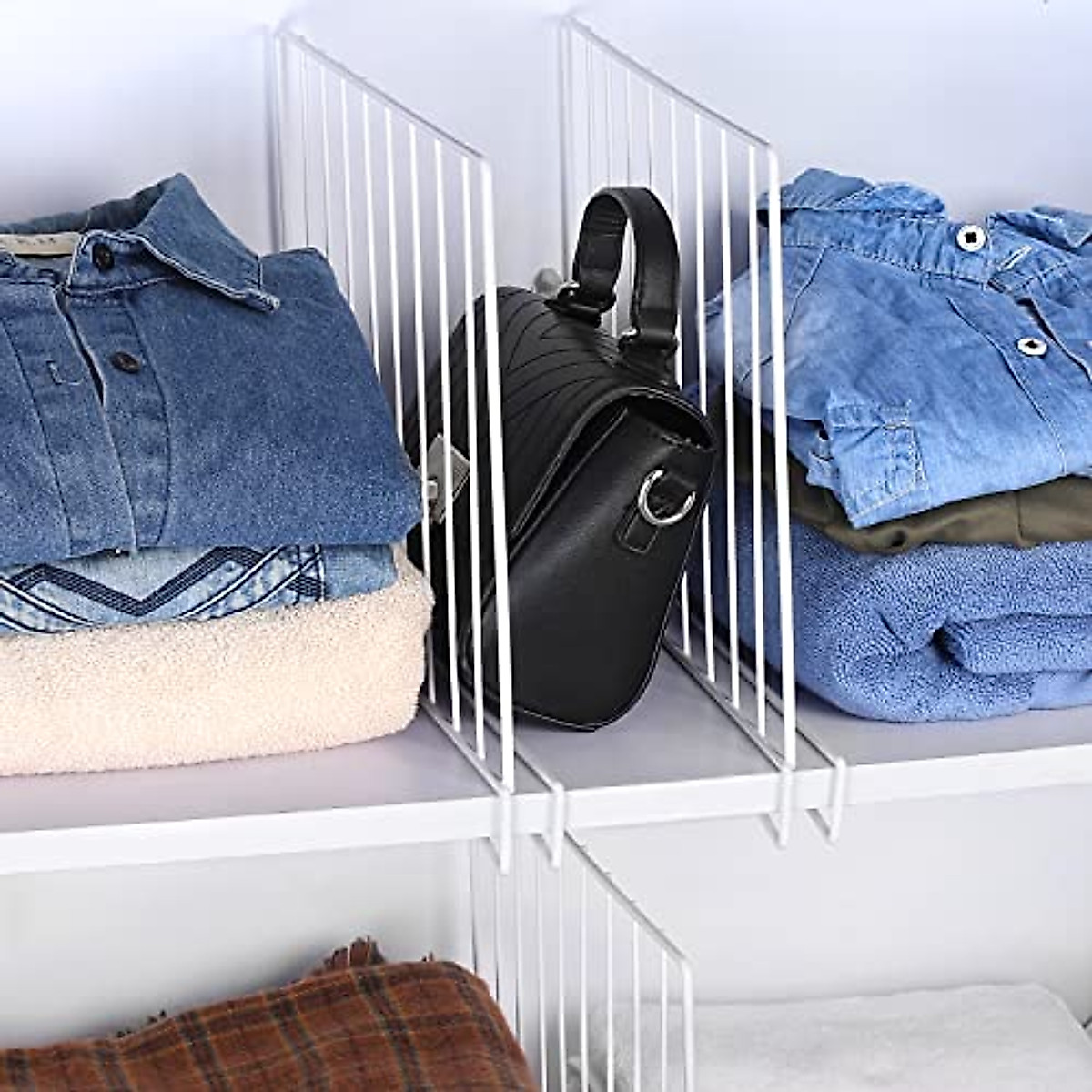 SEHERTIWY Shelf Dividers, 12 Pack Metal Closets Shelves Organizer, Wood Shelf Divider for Clothes, Book and Bedroom Organization