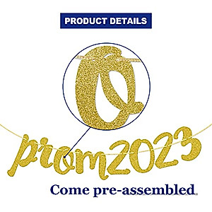 Prom 2023 Banner Glitter Gold Banner, Class of 2023, School Bunting, Prom Birthday, Graduation Party Decor (Gold)